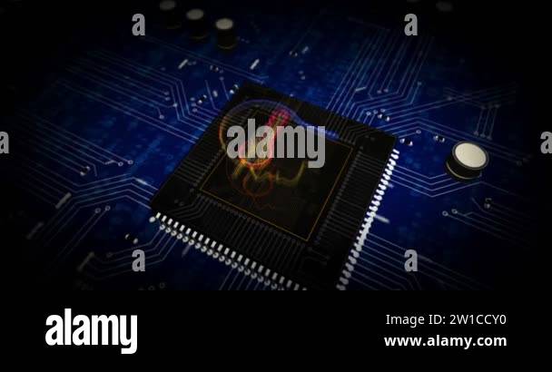 Cyber privacy futuristic key in head hologram 3D rendering animation. Abstract digital intro ...