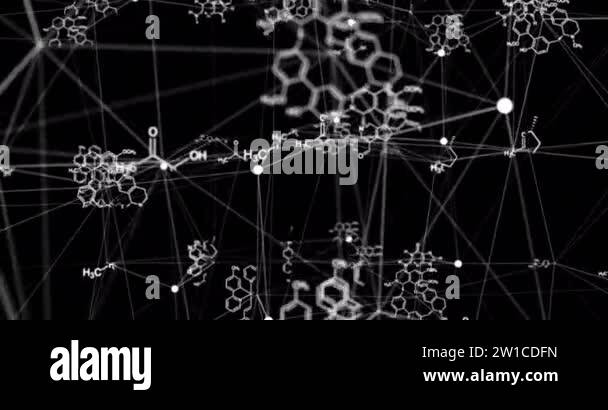 Chemical formulas move in space, science and mathematical research and ...