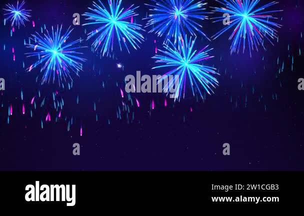 Bright fireworks in the night sky with stars. Beautiful festive sky for ...
