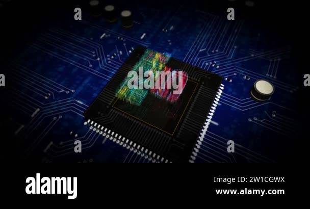 HTML5 symbol futuristic hologram 3D rendering animation. Abstract ...