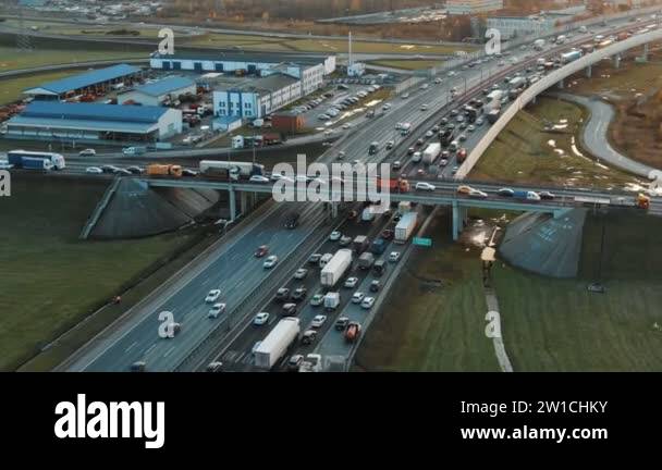 motion above wide overpass highways interchanges with cars Stock Video ...