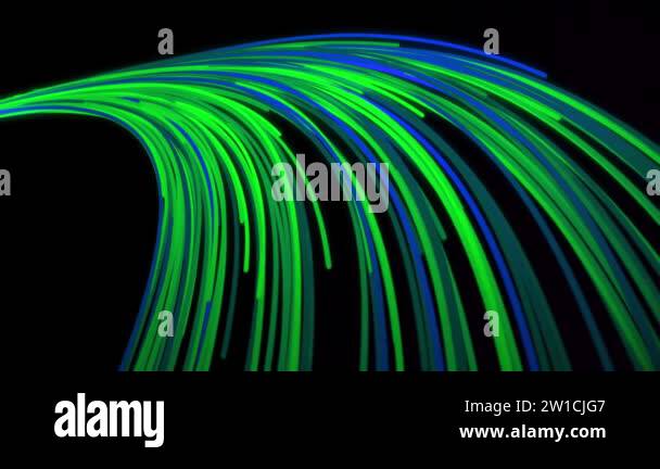 Curved stream of multicolored lines on black background. Animation ...