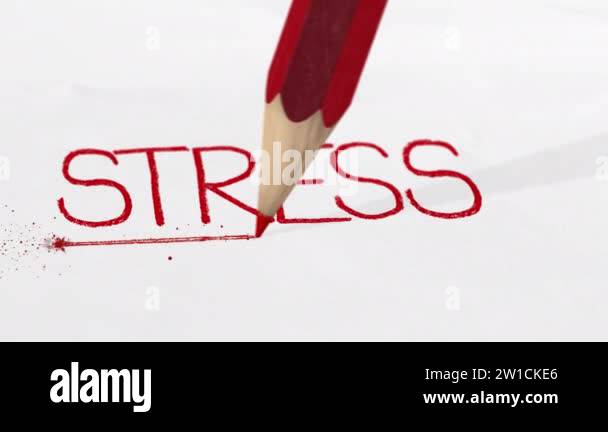 Stress word written in red is strongly underlined by a pencil that ...