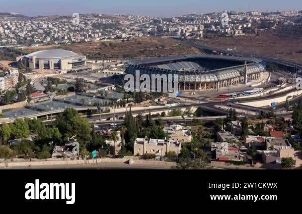 Teddy and Arena Stadium in Jerusalem Aerial viewMalha neighbourhood and ...