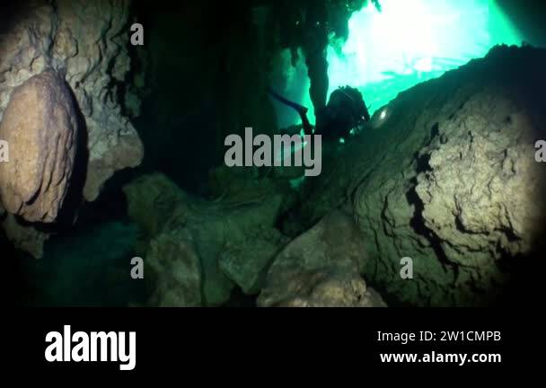 Beauty of cave diving in underground water of underwater Yucatan Mexico ...