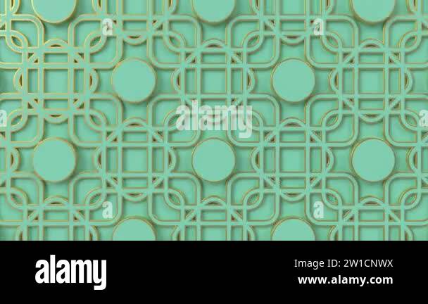 Arabesque looping geometric pattern. Gold and green islamic 3d motif ...
