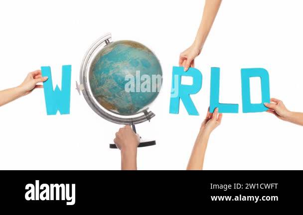 Word WORLD with a spinning globe for the O Stock Video Footage - Alamy
