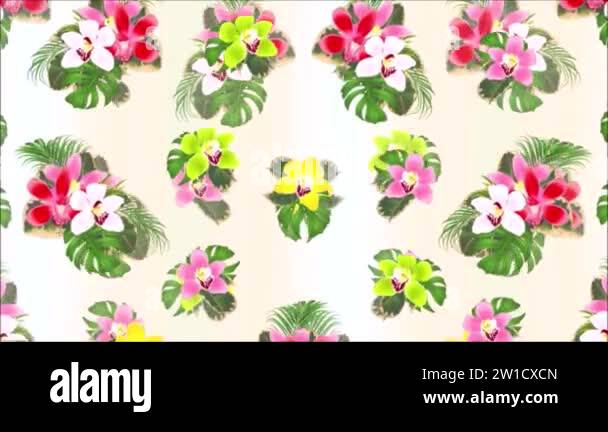 Video seamless loop animation of illustration bouquet with tropical ...