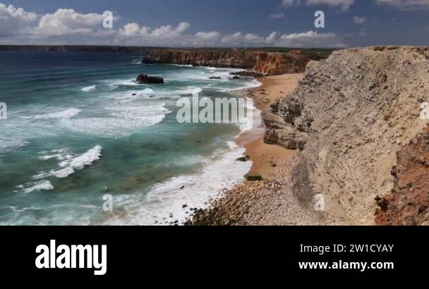 Panorama view of Praia do Tonel (Tonel beach) in Cape Sagres, Algarve ...