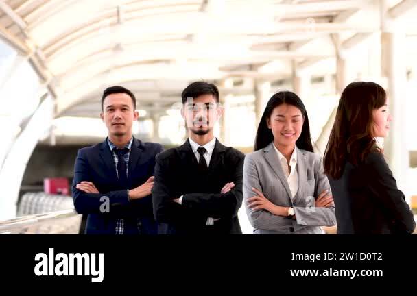 Group of asian business people walking talking together in city. Diversity people partner ...