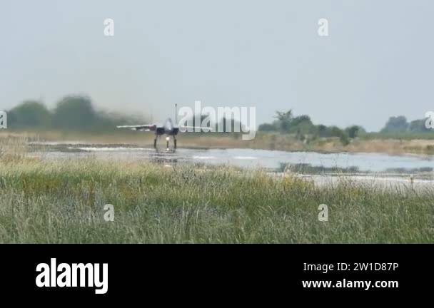 US Air Force F-15 Eagle Military Combat Jet Aircraft Takeoff in Slow ...