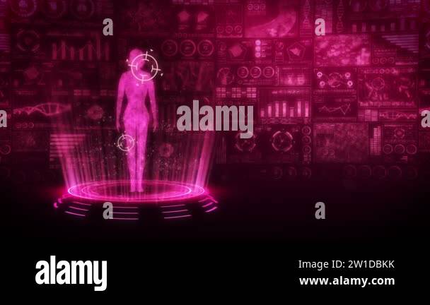 Woman virtual body. Human medical hologram animation. Graph, Diagram, Infographic. Medicine and ...