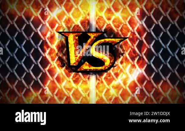 Versus fight animation on metallic wire fence background. VS on spark ...