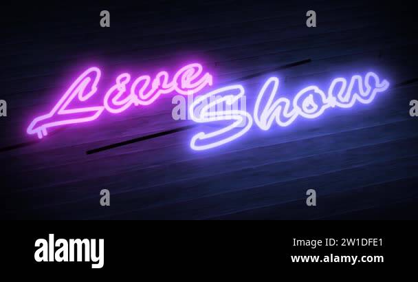 Live shows sign in neon illuminated and glowing advertising ...