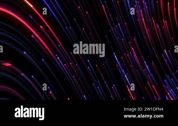 Gradient red and blue neon digital line strips flowing on black ...
