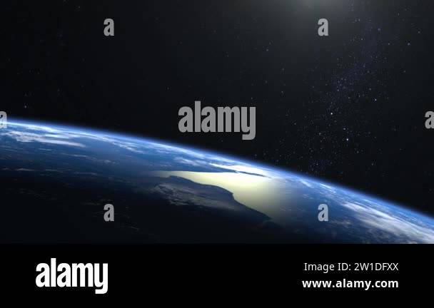 Earth. View of Earth from space. Stars twinkle. The horizon is turned ...