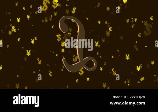 Golden symbol of the British pound currency, a short designation of the ...