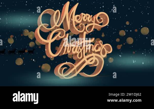 Animation of the words Merry Christmas written in orange with a black ...