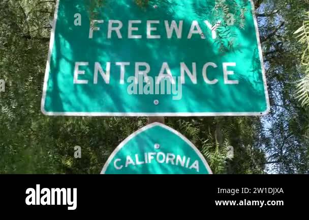Freeway entrance sign on interchange crossraod in San Diego county ...