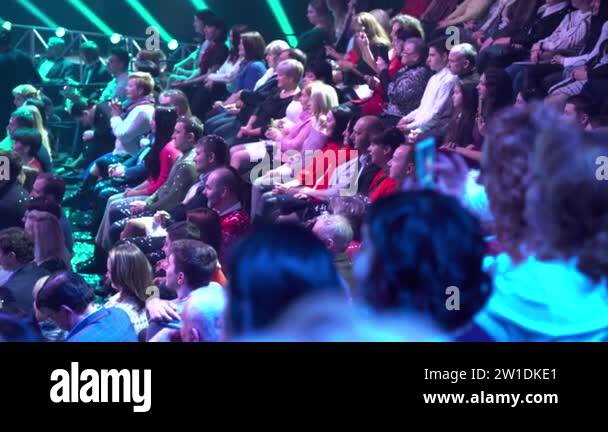 People viewers in a TV studio while recording a TV show Stock Video ...