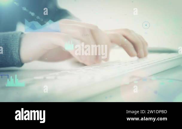 Touch Typing On Computer Keyboard While Graphs And Figures Fly Around ...