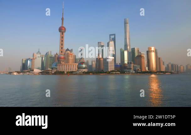 Shanghai - City view with skyscrapers, Oriental Pearl Tower and river ...
