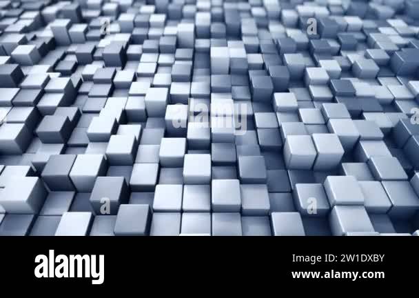 Technological background with animation of wave mosaic of blue squares, Animation of seamless ...