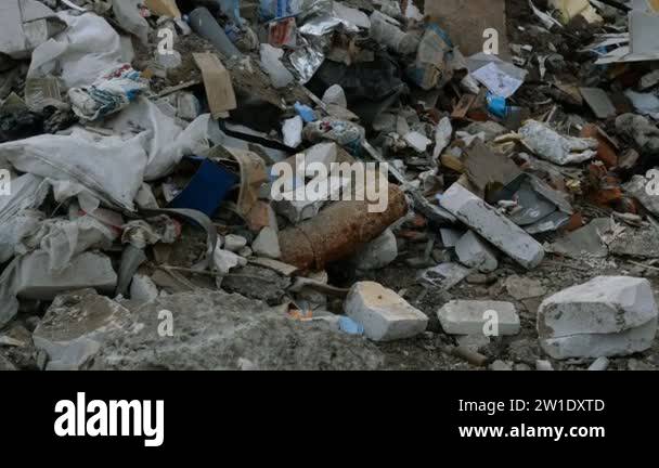 Industrial and household waste. Large garbage pile. Degraded garbage ...