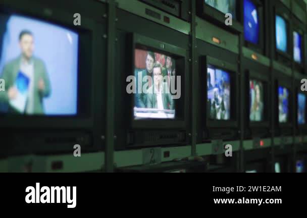 Monitor monitors in a TV studio during TV recording. Control room Stock ...