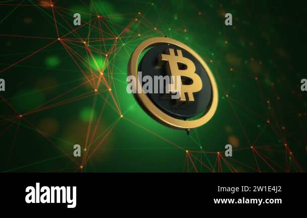 3d animation footage of bitcoin icon with rotating circle on technology ...