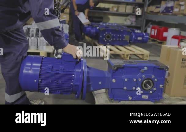 Gearbox assembly process. Gearboxes assembly at the factory. Gear ...