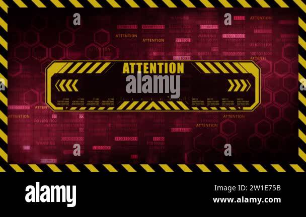 Attention message with copy space. Hexagon geometric design and binary numbers background ...