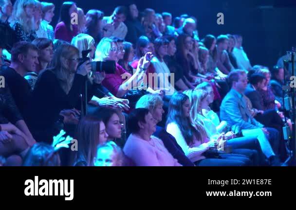 People viewers in a TV studio while recording a TV show Stock Video ...