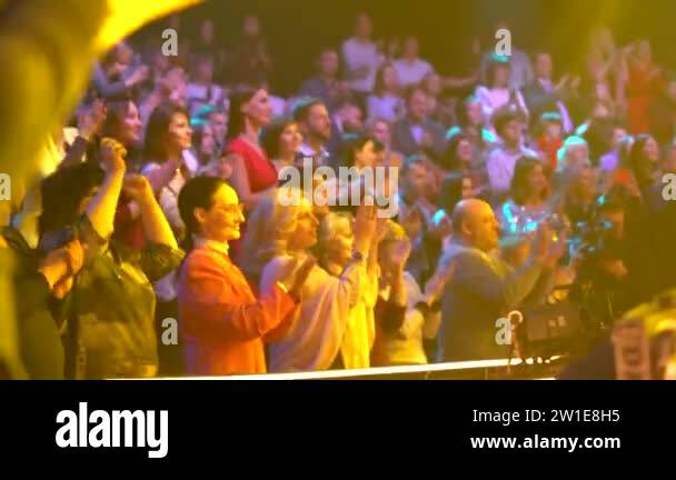 People viewers in a TV studio while recording a TV show Stock Video ...
