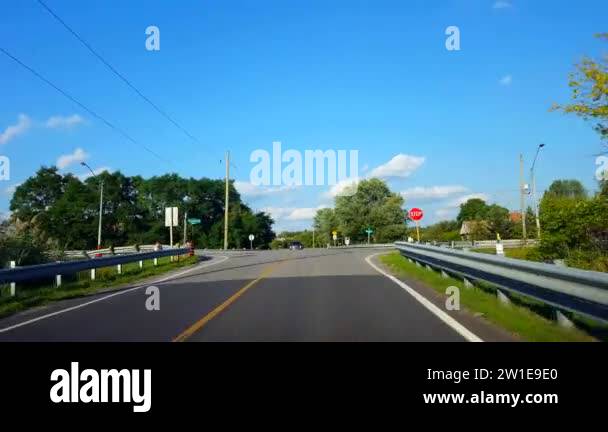 Driving Approaching Rural Stop Sign, Stopping, and Turning Left. Driver ...