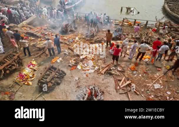 Varanasi, India - Circa October 2019. Manikarnika Ghat is one of the ...