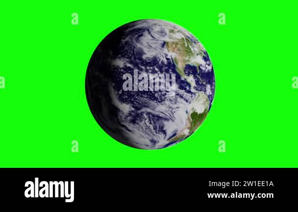 Earth planet (realistic view) spinning 360 degrees isolated at green ...