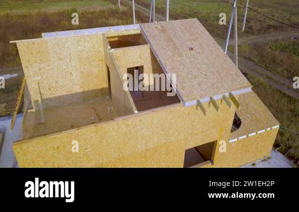 Construction of new and modern modular house. Walls made from composite ...