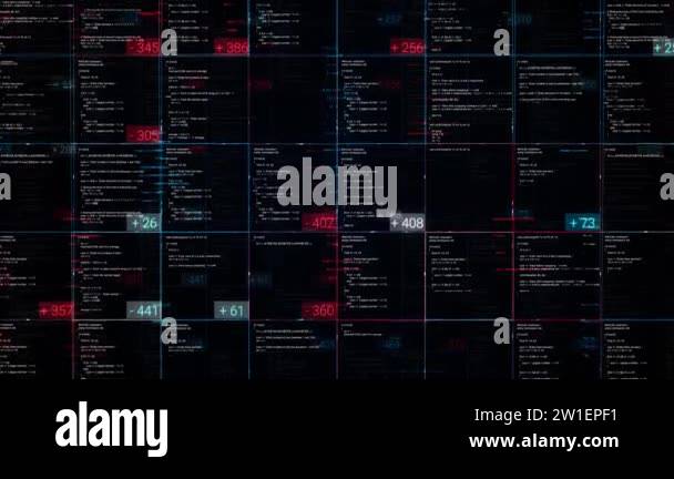 Digital table with data and numbers on black backgroun. Animation ...