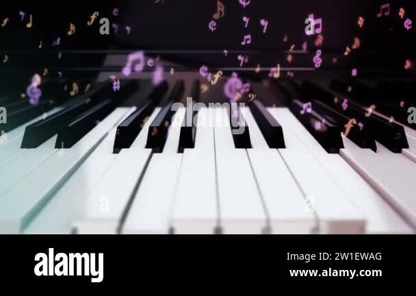 Background with animation of play on piano with pushing piano keys and ...