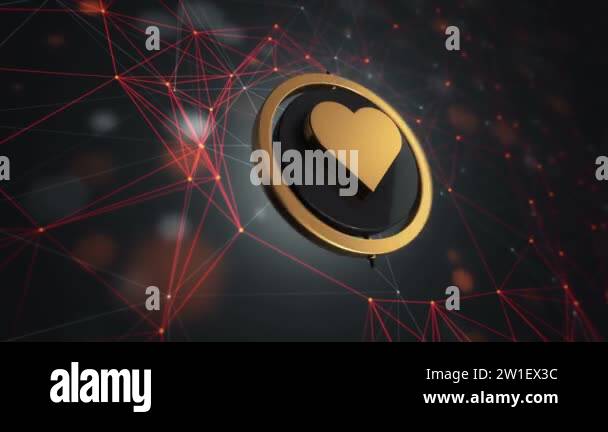 3d animation footage of heart icon with rotating circle on technology ...