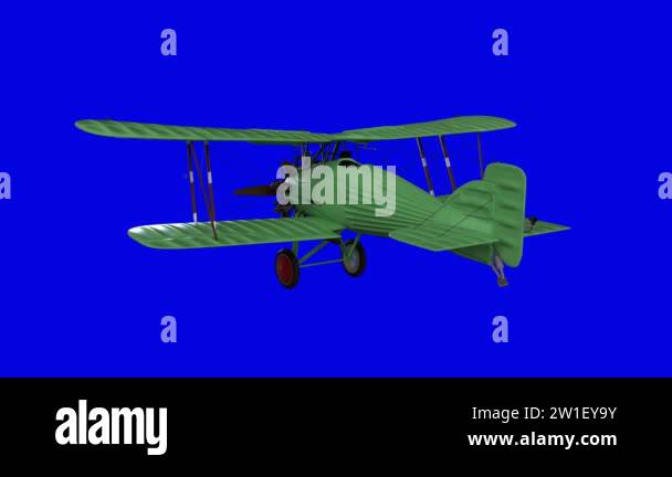 Animated propeller biplane airplane. Realistic physics animation. Blue ...