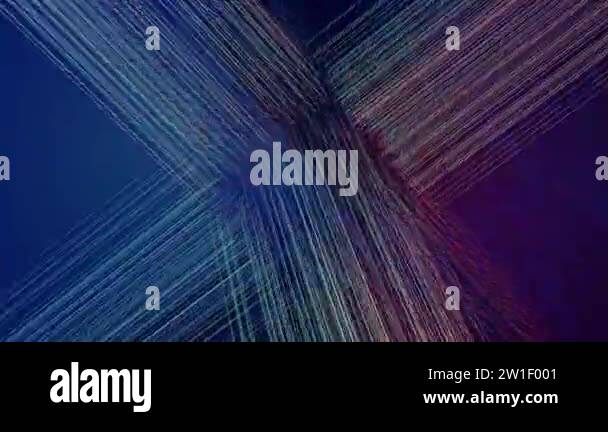 Invisible cube emitting colorful laser beams rotating in a navy blue ...