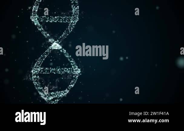 Rotation of digital DNA on abstract background with floating particles ...