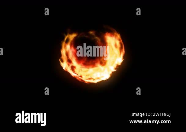 Plasma fire ball with flames on black background. Beautiful light. Glow ...