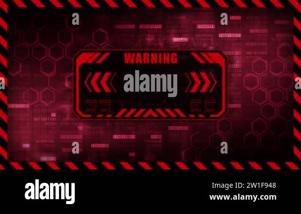 Warning message with copy space. Hexagon geometric design and binary ...