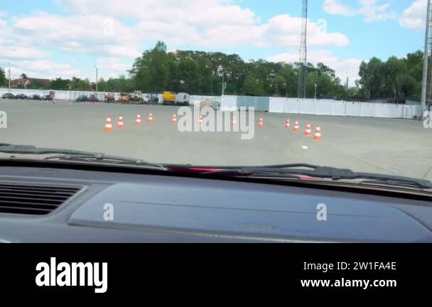 view from the car cabin on the race track, emergency driving car in ...