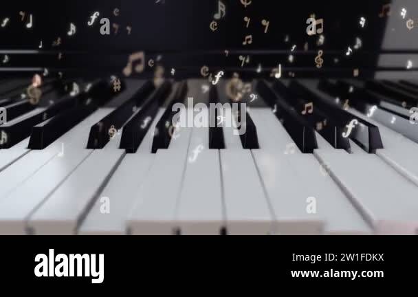 Background with animation of play on piano with pushing piano keys and ...