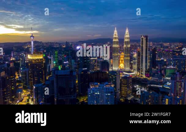Kuala Lumpur, Malaysia - August 4, 2020: Aerial drone time lapse of ...