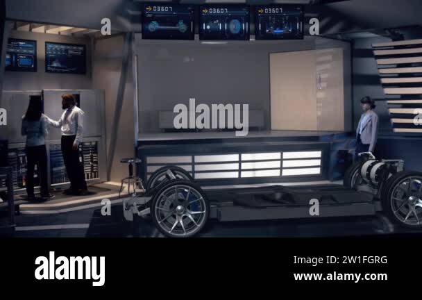 Female Engineer interacts with Hologram of Electric Car concept wearing ...